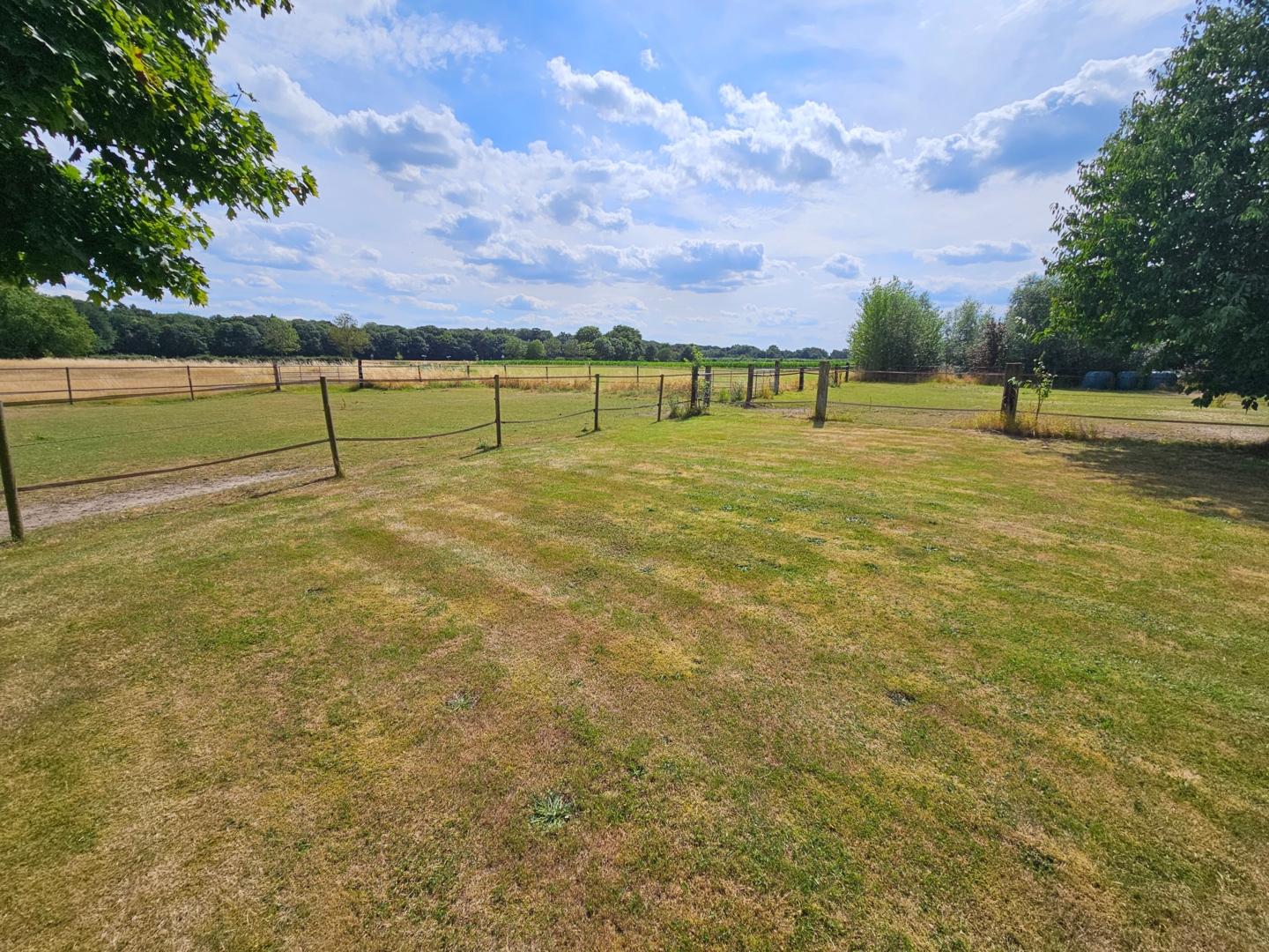 Meadow pitch on a farm, with a view of the horse meadow. ∞ Campercontact